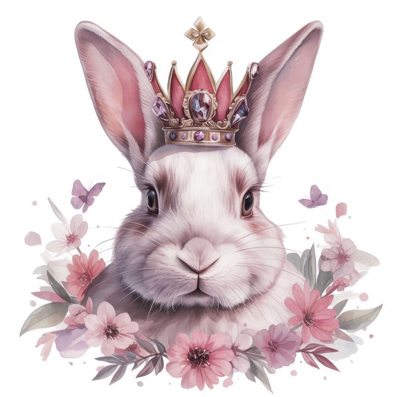21 Bunny Queen Clipart Set, Printable Watercolor Rabbit With Crown ...
