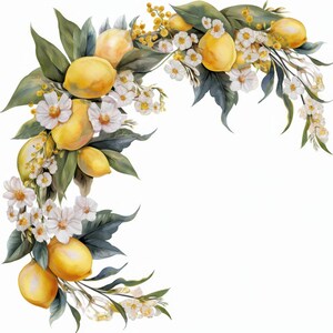 14 Lemon Border Clipart Bundle, Printable Watercolor Lemon Garland ...