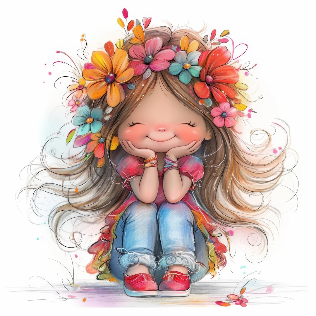 10 Cute Spring Girls Clipart Bundle, Cute Funny Girl Illustration ...