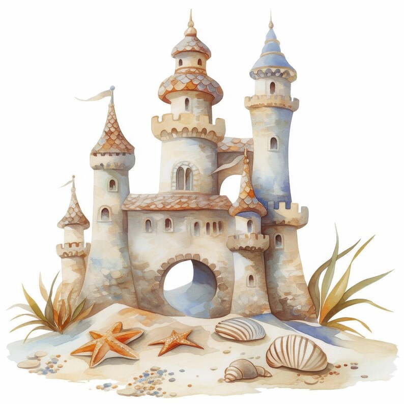 13 Sandcastle Beach Clipart Bundle, Seashell Images Illustrations ...