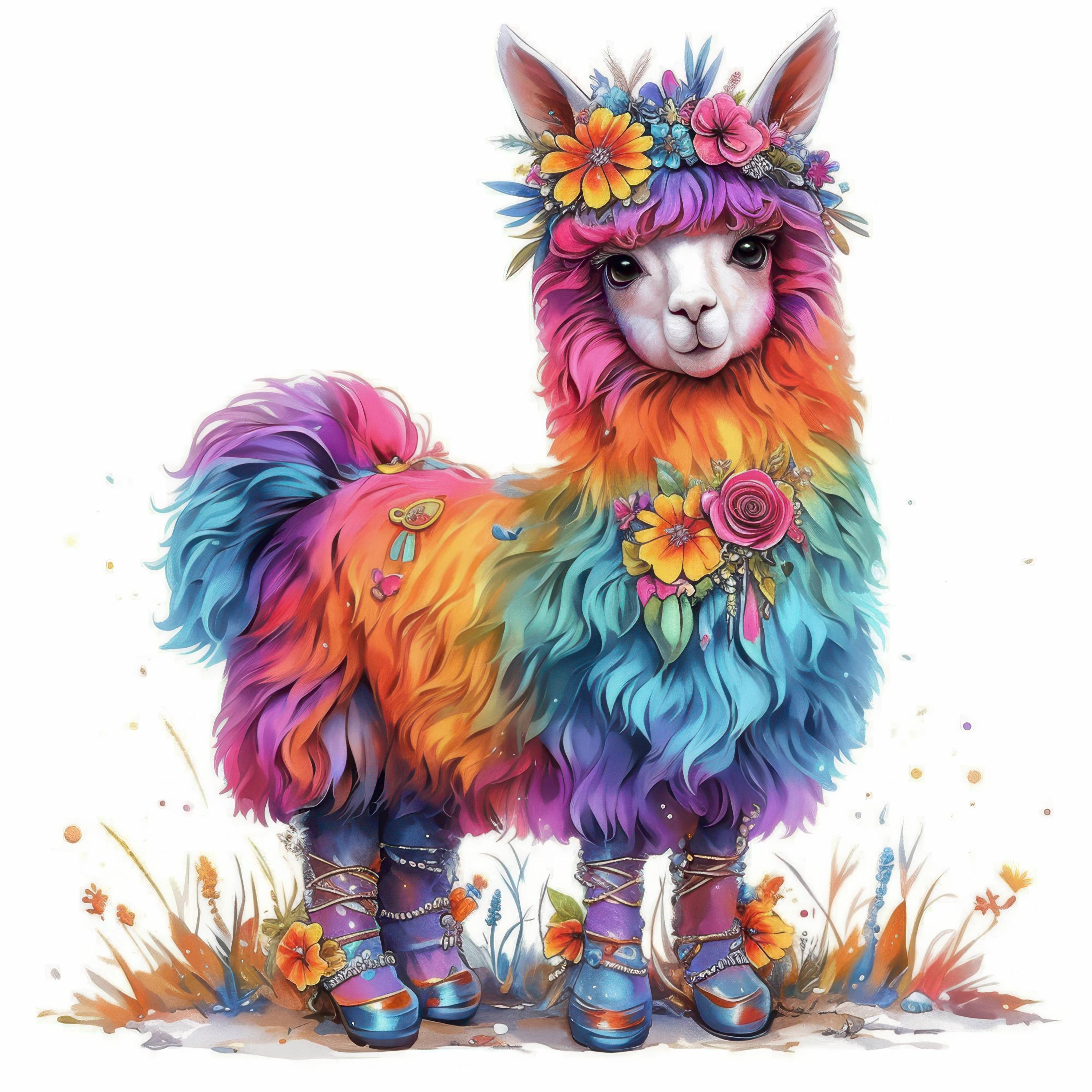 13 Quirky Fancy Llama Clipart Bundle , Printable Watercolor Whimsical ...