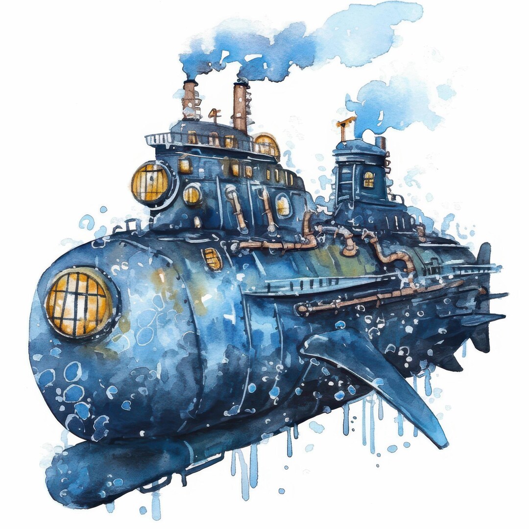 10 Detailed Submarine Clipart Bundle, Nautical Underwater Images ...
