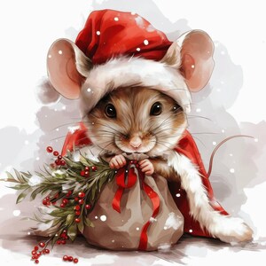 11 Christmas Mouse Set 2 Clipart Bundle, Mice Print Illustrations ...