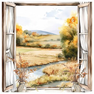 11 Charming Fall Windows Clipart Bundle, Printable Watercolor Autumn ...