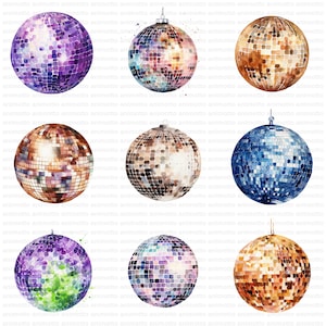 Watercolor Disco Balls Clipart | Retro, Red, Blue, Gold, Silver Disco ...