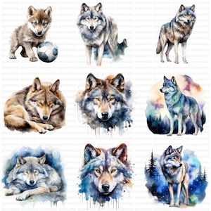 Watercolor Wolves Clipart Bundle, Cute Wolf PNG Graphics, Woodland ...