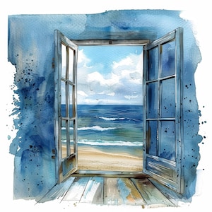 18 Window Ocean View Clipart Bundle, Window to Sea Illustrations ...