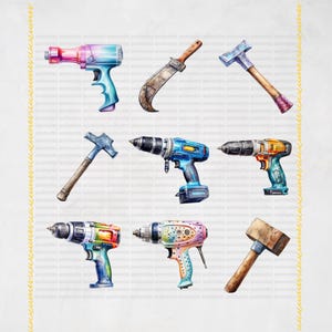 Watercolor Tools Clipart Bundle, Mechanic Tool Clipart, Hand Tool PNG ...