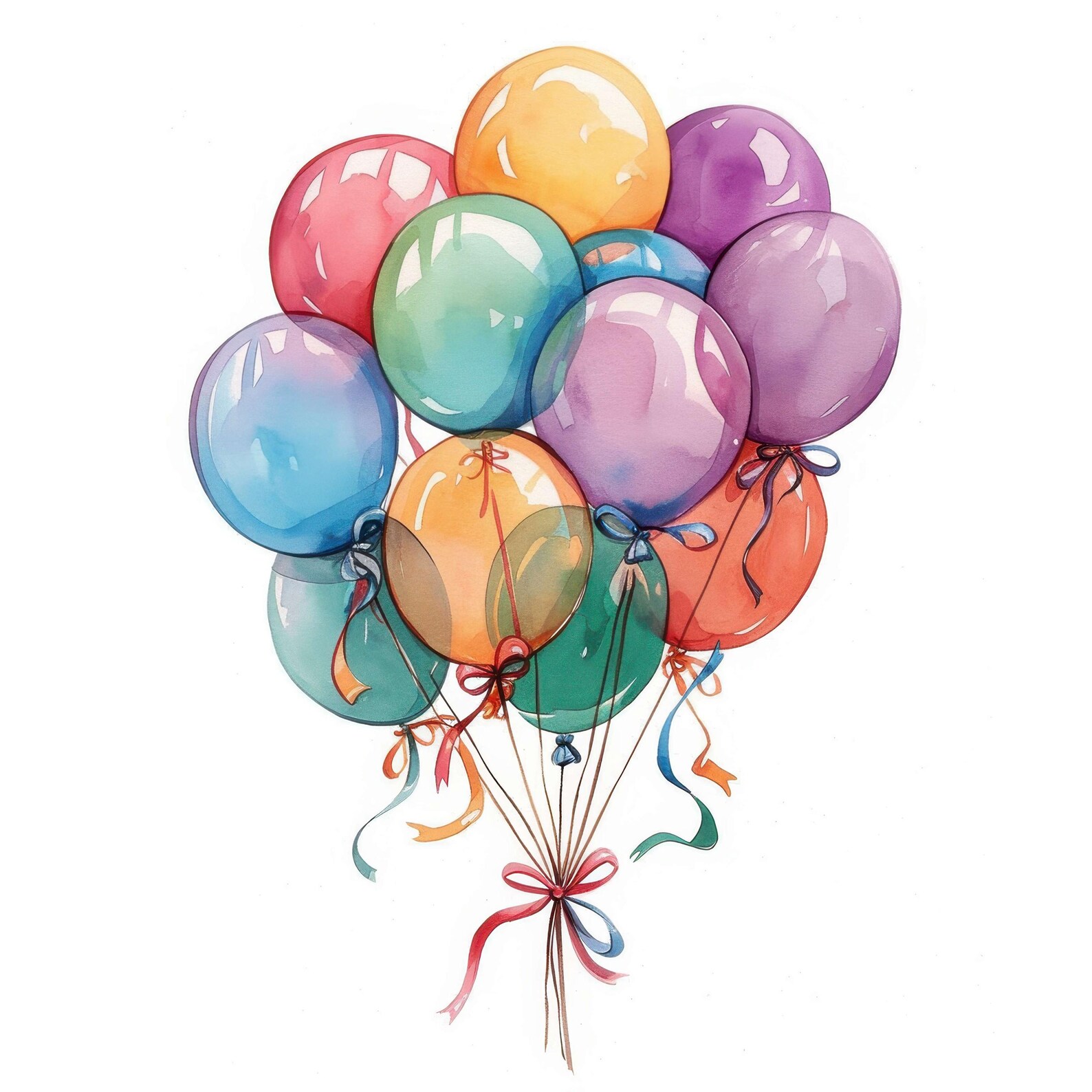 21 Party Balloons Clipart Set, Printable Watercolor Coloured Balloons ...