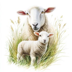 25 Mother and Baby Sheep Clipart Bundle, Printable Watercolor Farm ...