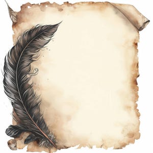 12 Quill and Paper Clipart Bundle, Printable Watercolor Scroll Clipart ...