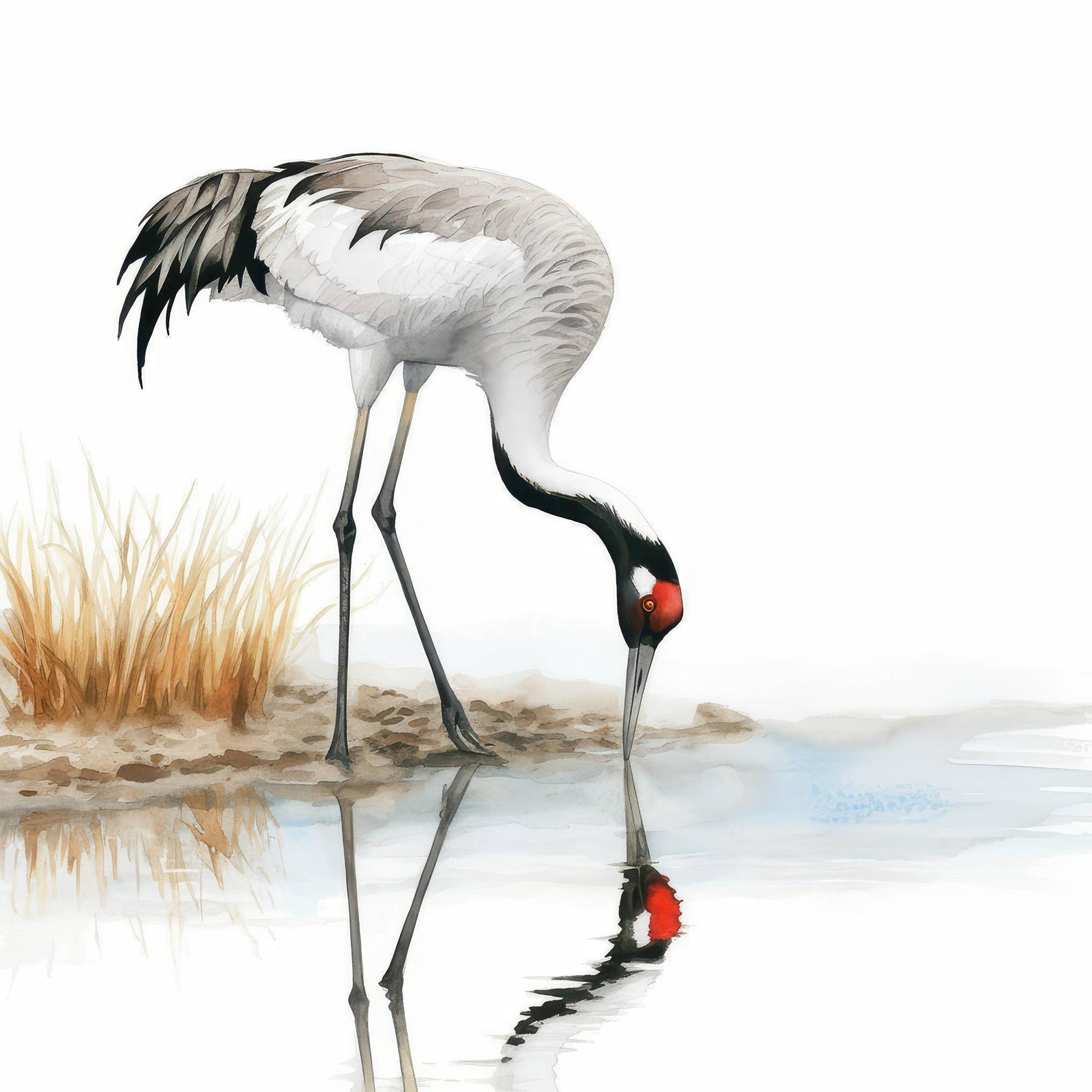 13 Crane in Water Clipart Bundle, Serene Scene Illustrations, Printable ...