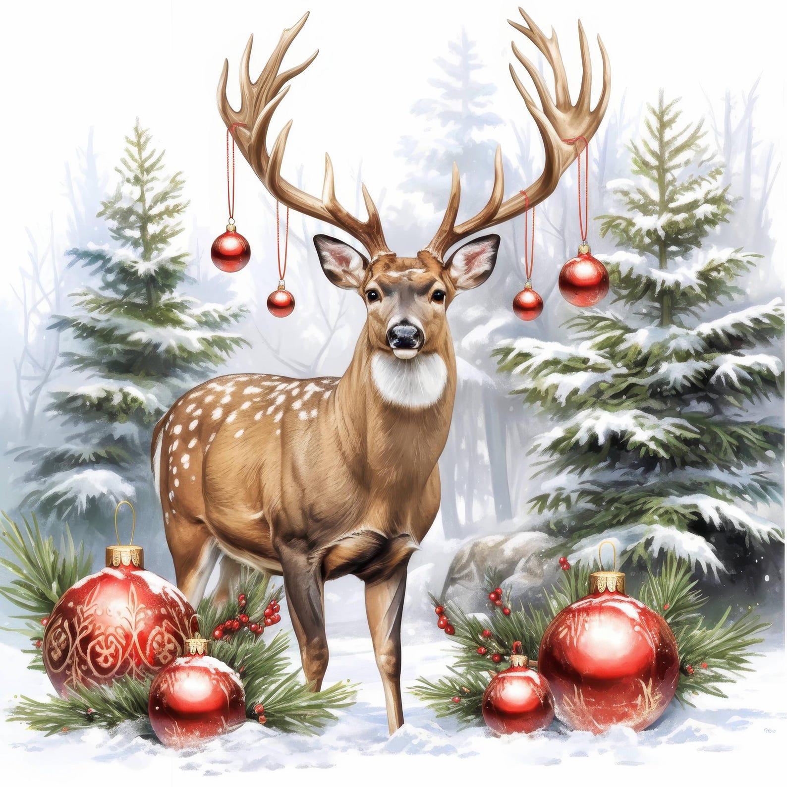 11 Christmas Deer Clipart Bundle, Reindeer Images Illustrations ...