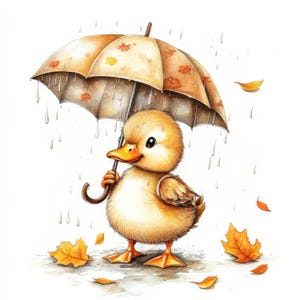 16 Duckling in Rain Clipart Bundle, Duckling Rainy, Printable ...