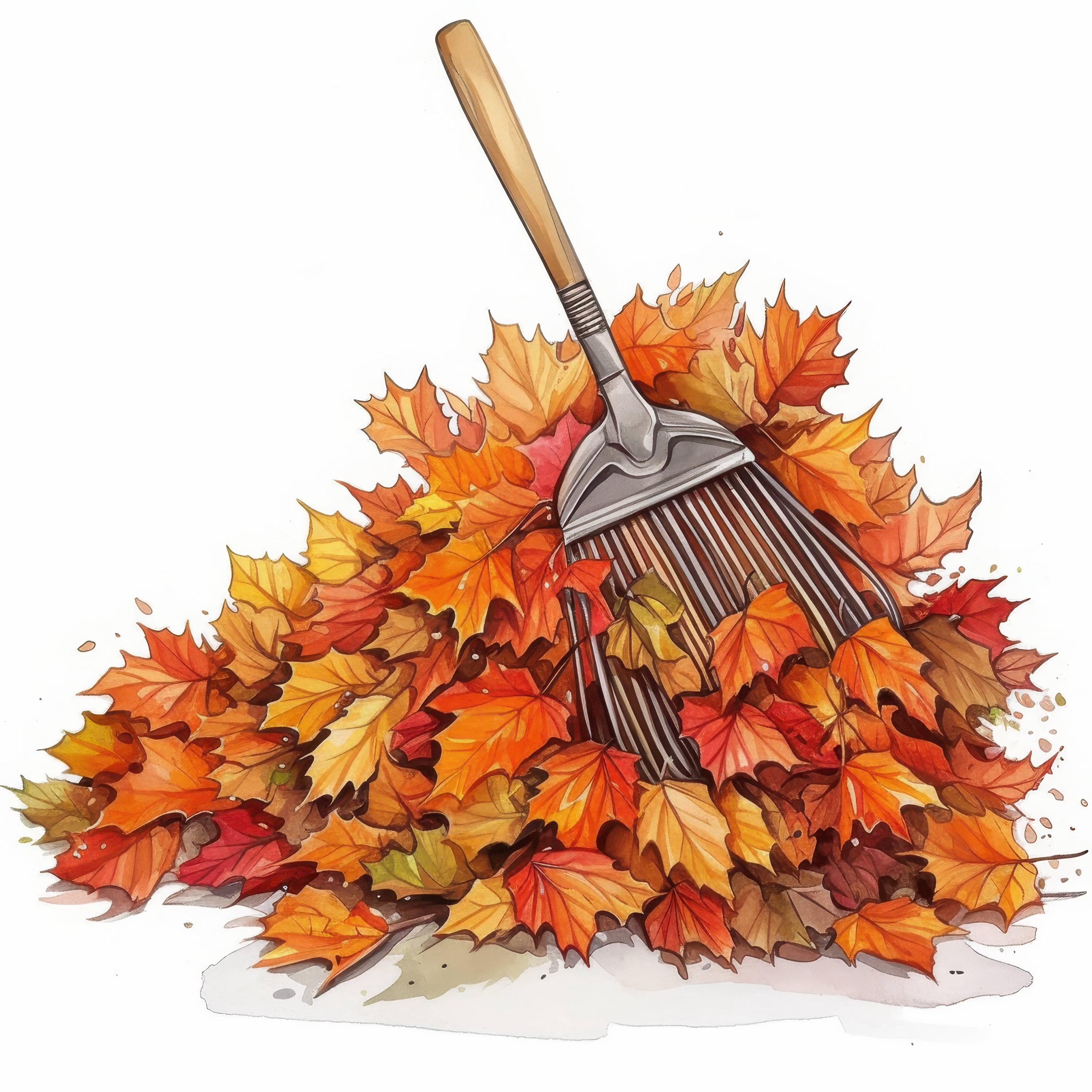 12 Autumn Leaves Rake Clipart Set, Fall Yard Illustrations, Printable ...