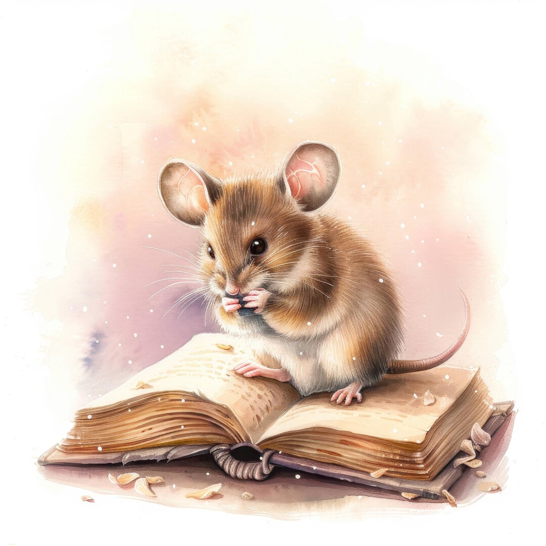 12 Mice Reading Book Clipart Bundle Set, Mice Bedroom, Watercolor ...