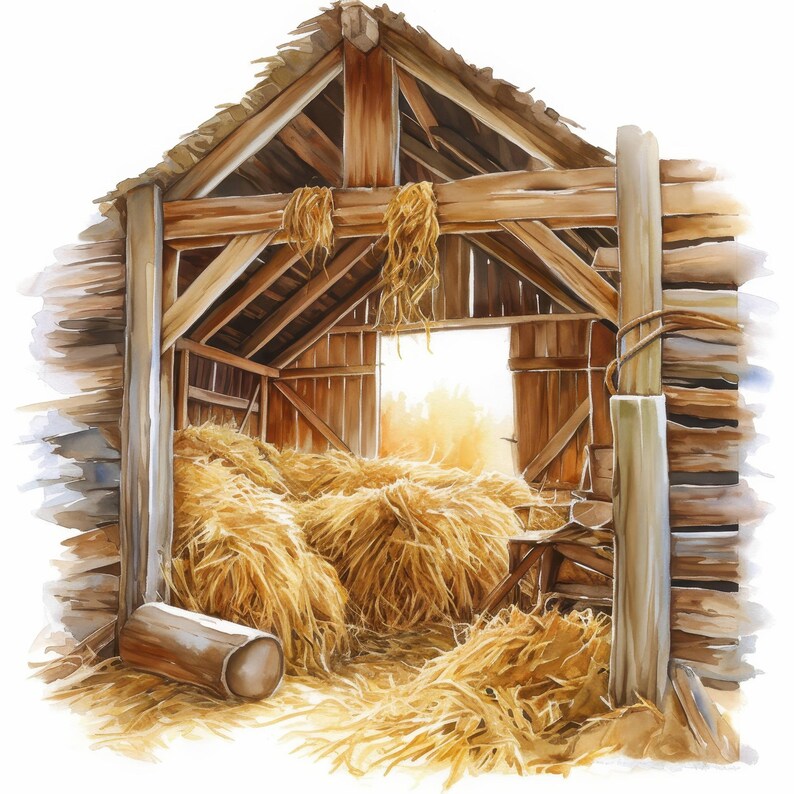 13 Haystack in Barn Clipart Set, Rustic Barn Illustrations, Printable ...