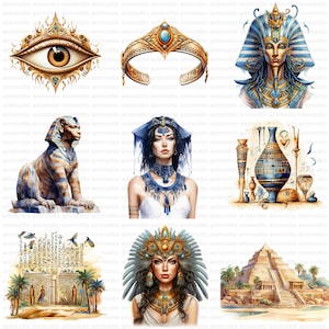Watercolor Ancient Egypt Clip Art | Cleopatra, Eye of Horus, Pyramids ...