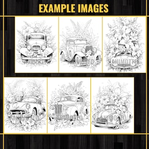 Flower Cars 60 Coloring Page Book, Adults Kids Instant Download ...