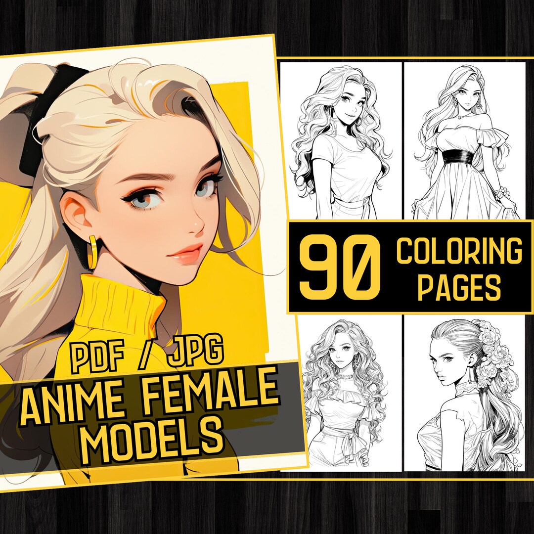 Anime Female Models Adult Coloring Book 90 Beatiful Girl Coloring Pages ...