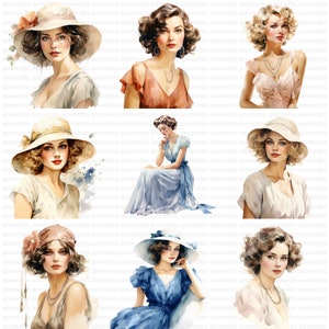 Watercolor Vintage Women Clipart Bundle , Classic, Victorian, Retro ...