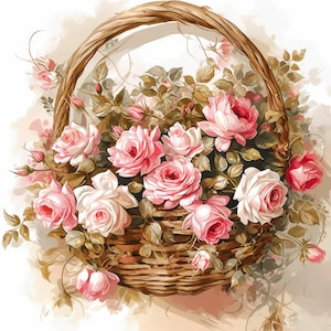 14 Shabby Chic Roses Clipart Bundle, Elegant Rose Illustrations ...