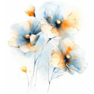 12 Abstract Flowers Clipart, Blue Gold Flowers Print, Printable ...