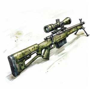10 Sniper Rifle Clipart Bundle, Printable Watercolor Weapon Clipart ...