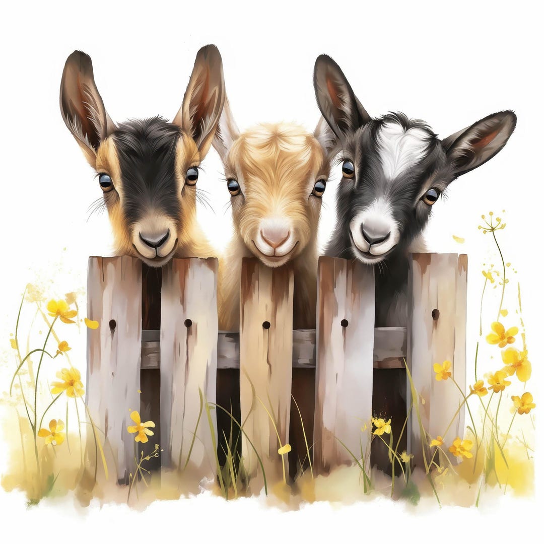 11 Cute Goats on Fence Clipart Bundle, Summer Goat Illustrations ...