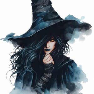 11 Dark Blue Witches Clipart Bundle, Printable Watercolor Fantasy ...