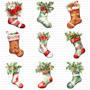 Watercolor Christmas Stockings Clipart Bundle, Xmas Sock PNG Graphics ...