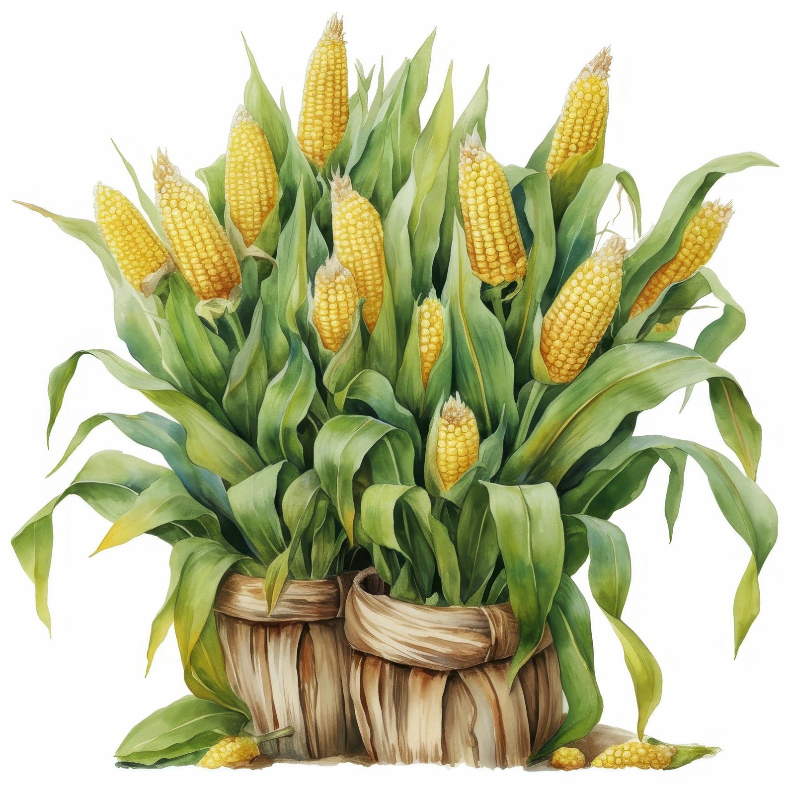15 Corn Stalk Clipart Set, Tall Green Corns Illustrations, Printable ...