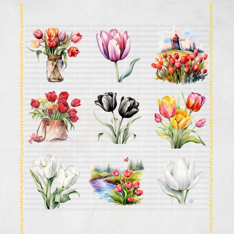 Watercolor Tulips Clipart Bundle, Spring Flower Clipart Set, Floral ...