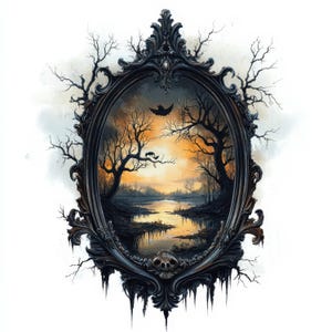 15 Haunted Mirrors Clipart Illustration Bundle, Printable Watercolor ...