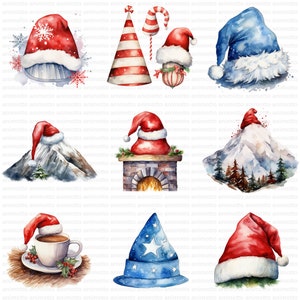 Watercolor Santa Hat Clipart | Xmas, Winter, Christmas Decoration ...