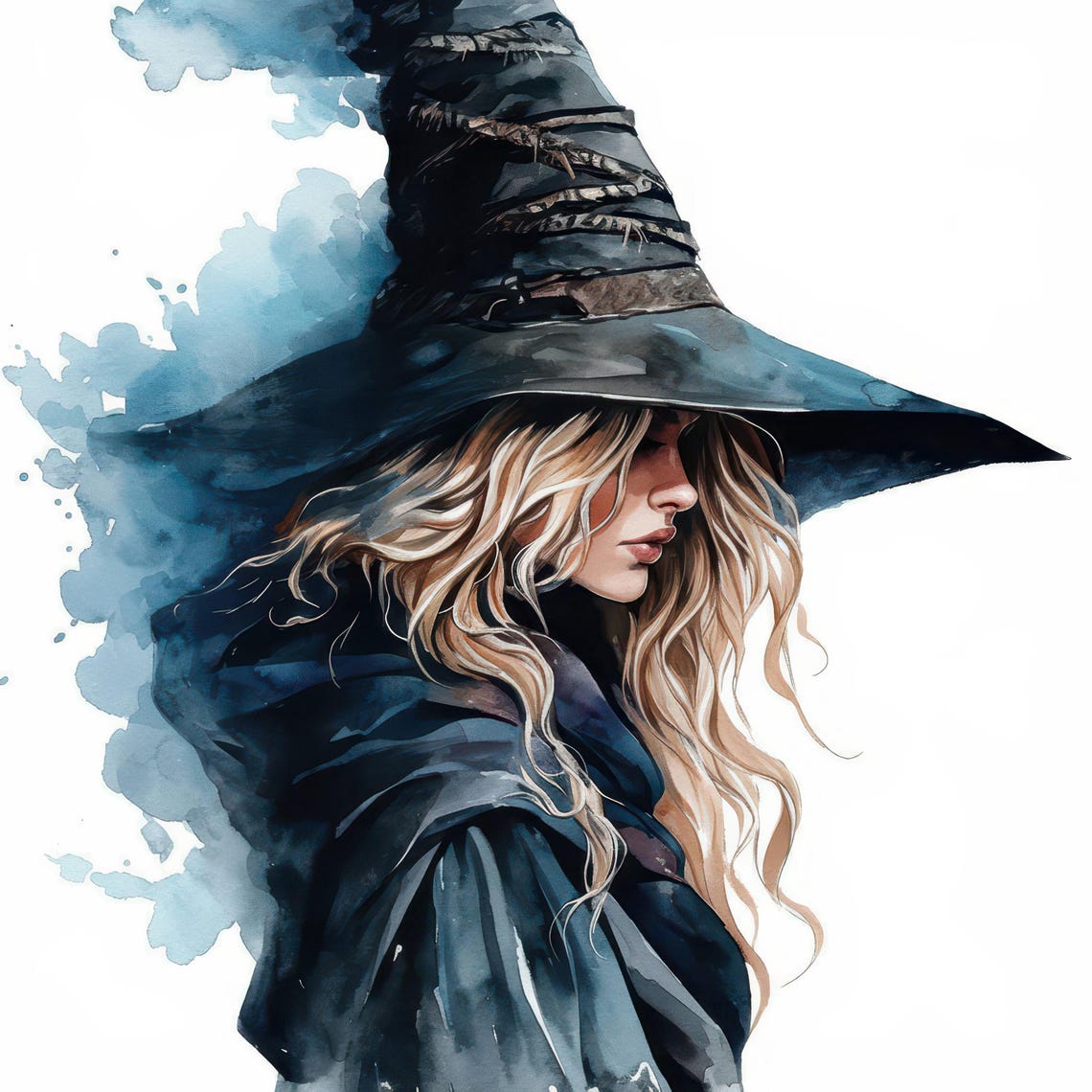 11 Dark Blue Witches Clipart Bundle, Printable Watercolor Fantasy ...