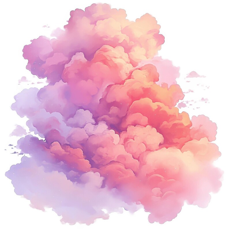 11 Pink Clouds Clipart Bundle, Whimsical Sky Illustrations, Printable ...