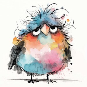 12 Cartoon Birds Clipart Set, Whimsical Bird Illustrations, Printable ...