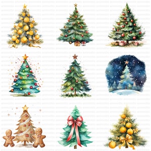 Watercolor Christmas Tree Clipart Bundle | Painted Tree Bundle ...