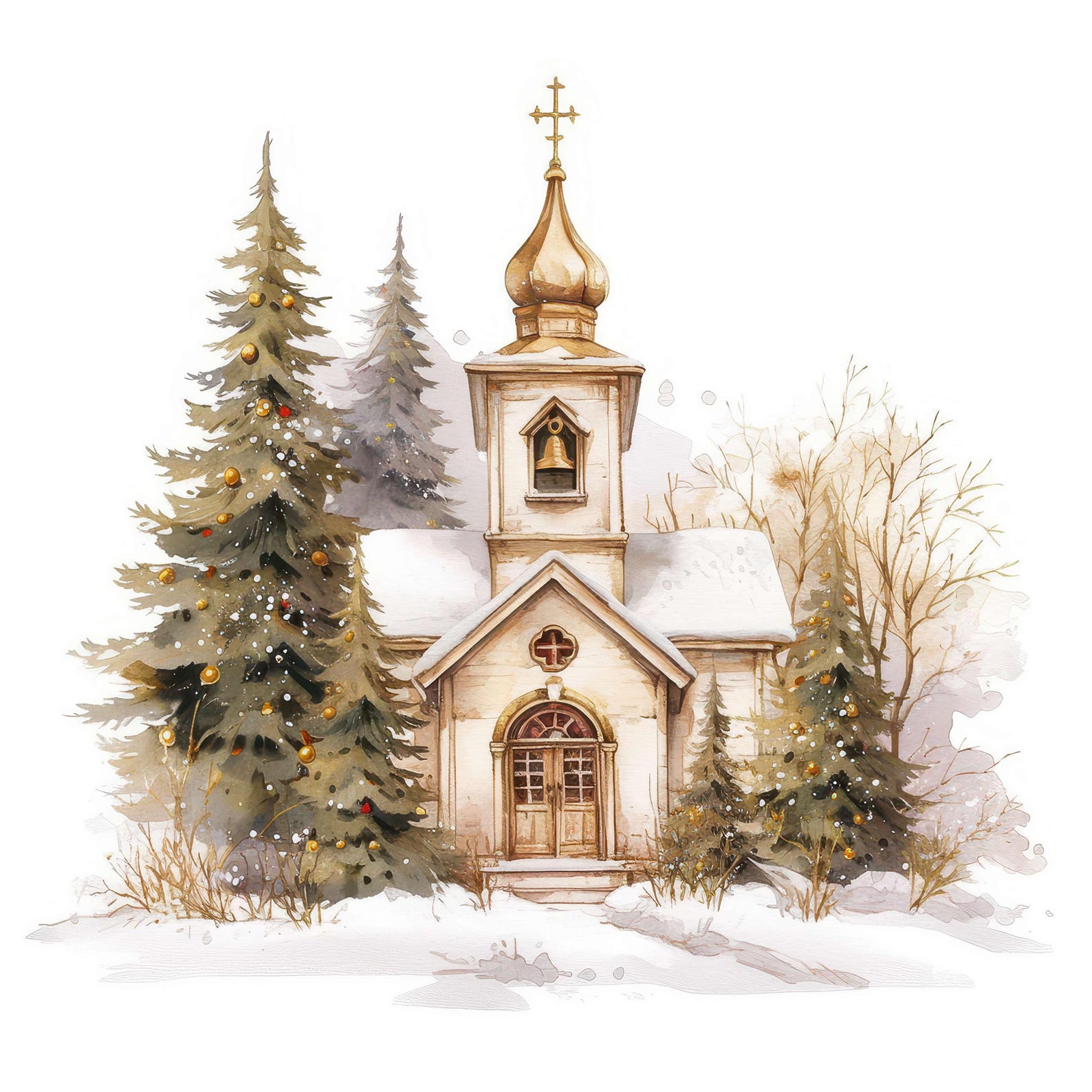 16 Christmas Church Clipart Set, Festive Art Illustrations, Printable ...