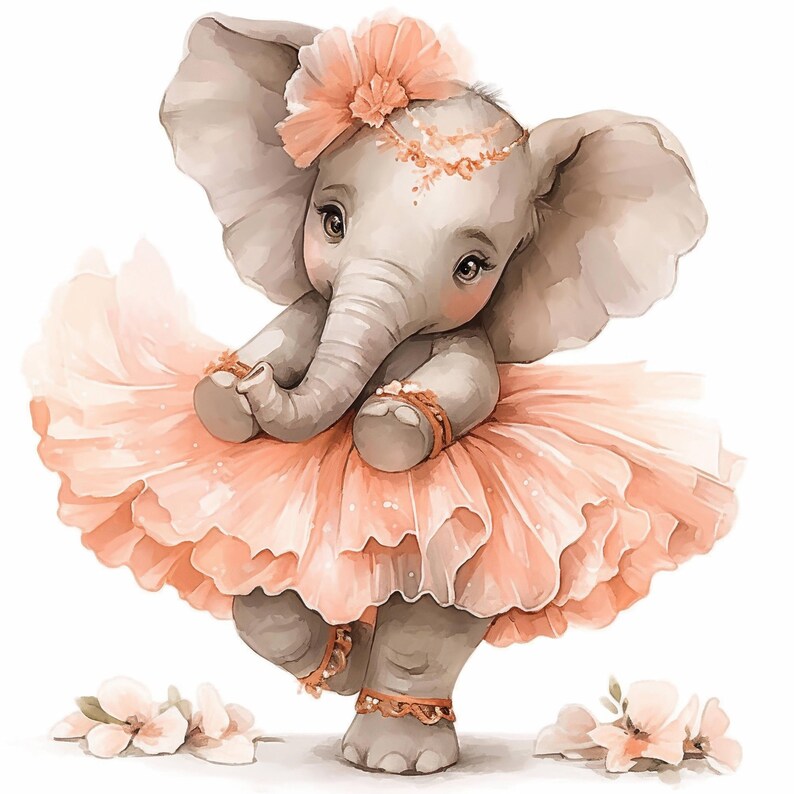 15 Elephant Ballet Clipart Set, Ballerina Animal Graphics, Printable ...