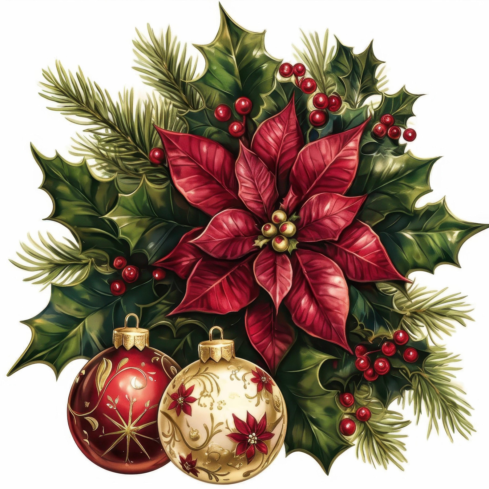20 Red Floral Christmas Clipart Bundle, Christmas Decoration, High ...