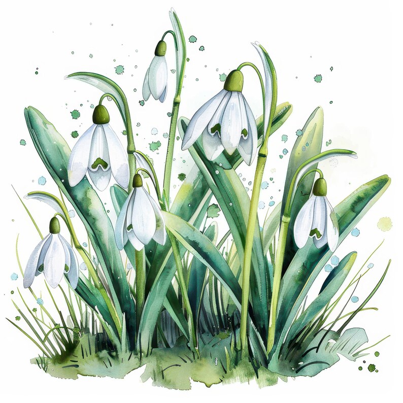 14 Snowdrops Clipart Bundle , Spring Flowers Clipart Set, Printable ...