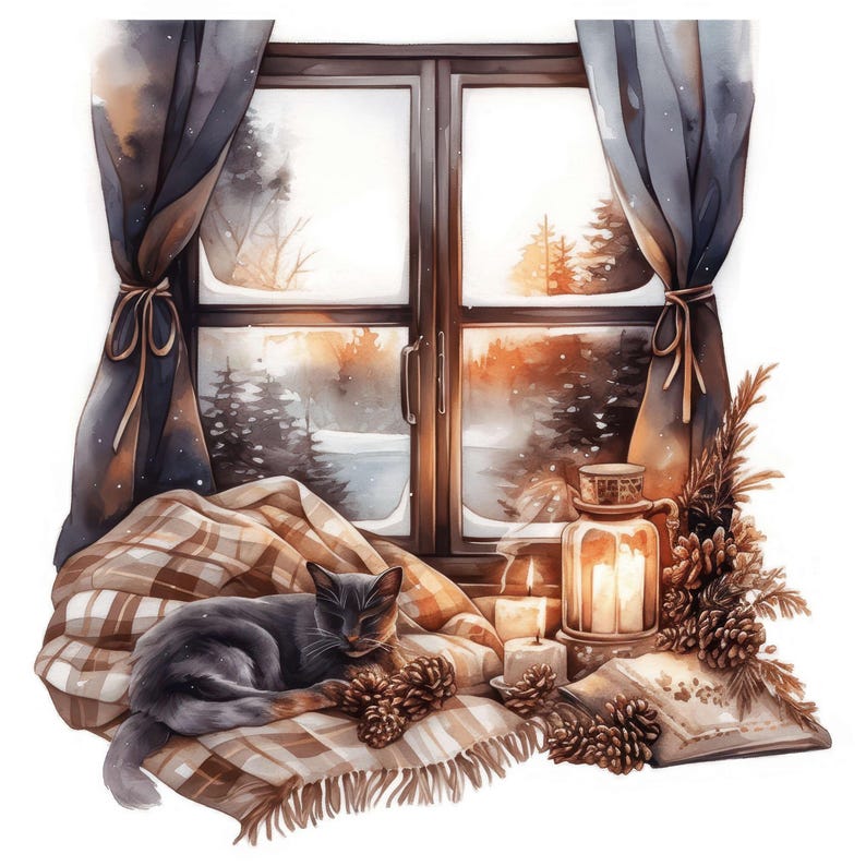 15 Snowy Christmas Window Clipart, Winter Windowsill, Printable ...