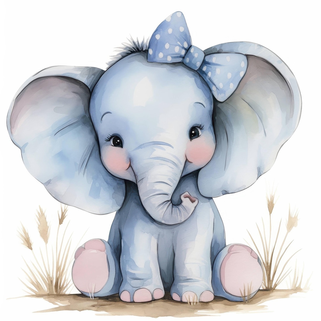 12 Blue Elephants Clipart Bundle, Printable Watercolor Nursery Elephant ...