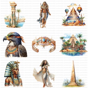 Watercolor Ancient Egypt Clip Art | Cleopatra, Eye of Horus, Pyramids ...