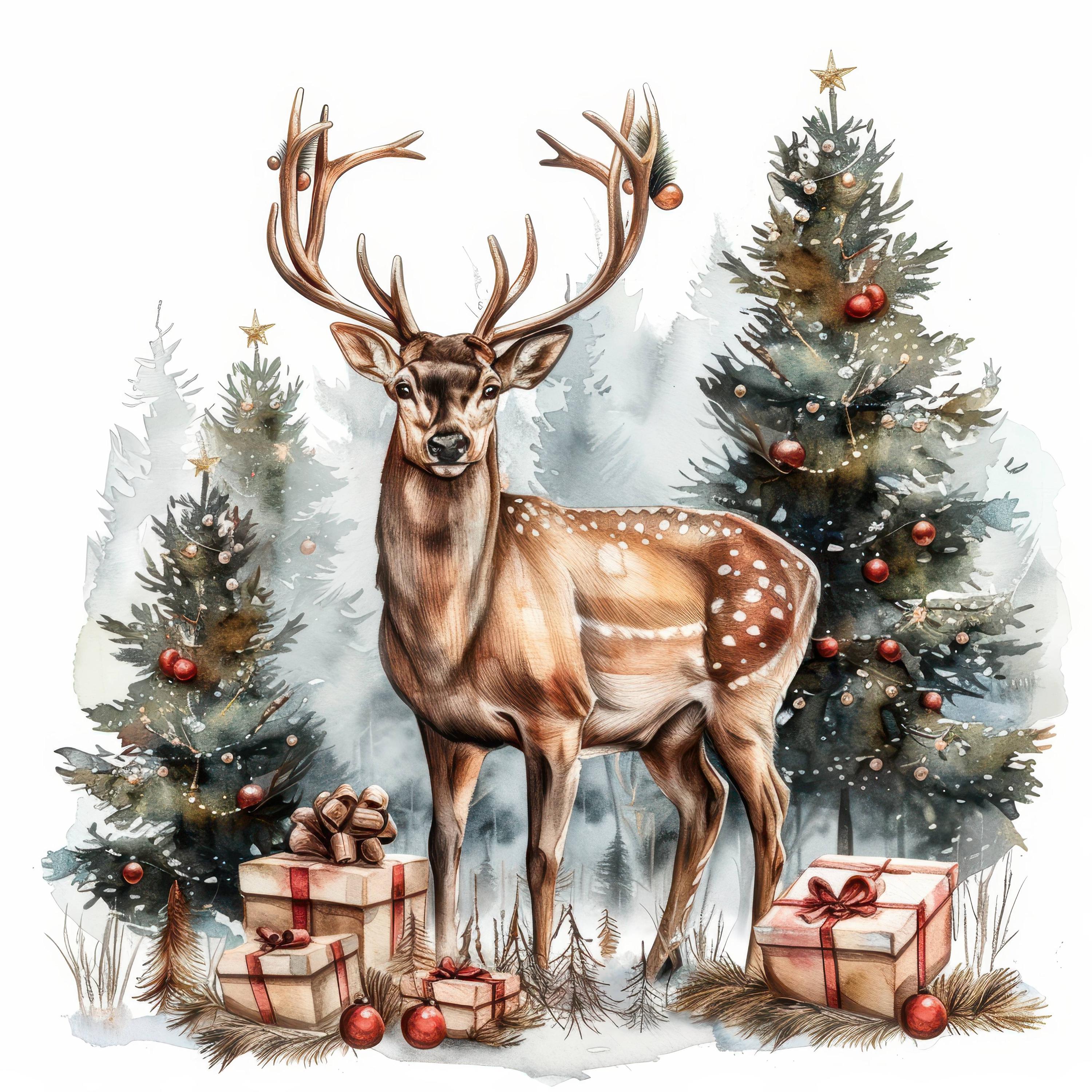 15 Christmas Deer Clipart Bundle, Reindeer, Printable Watercolor ...