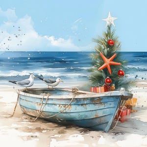 10 Nautical Christmas Clipart Bundle, Coastal Xmas Illustrations ...