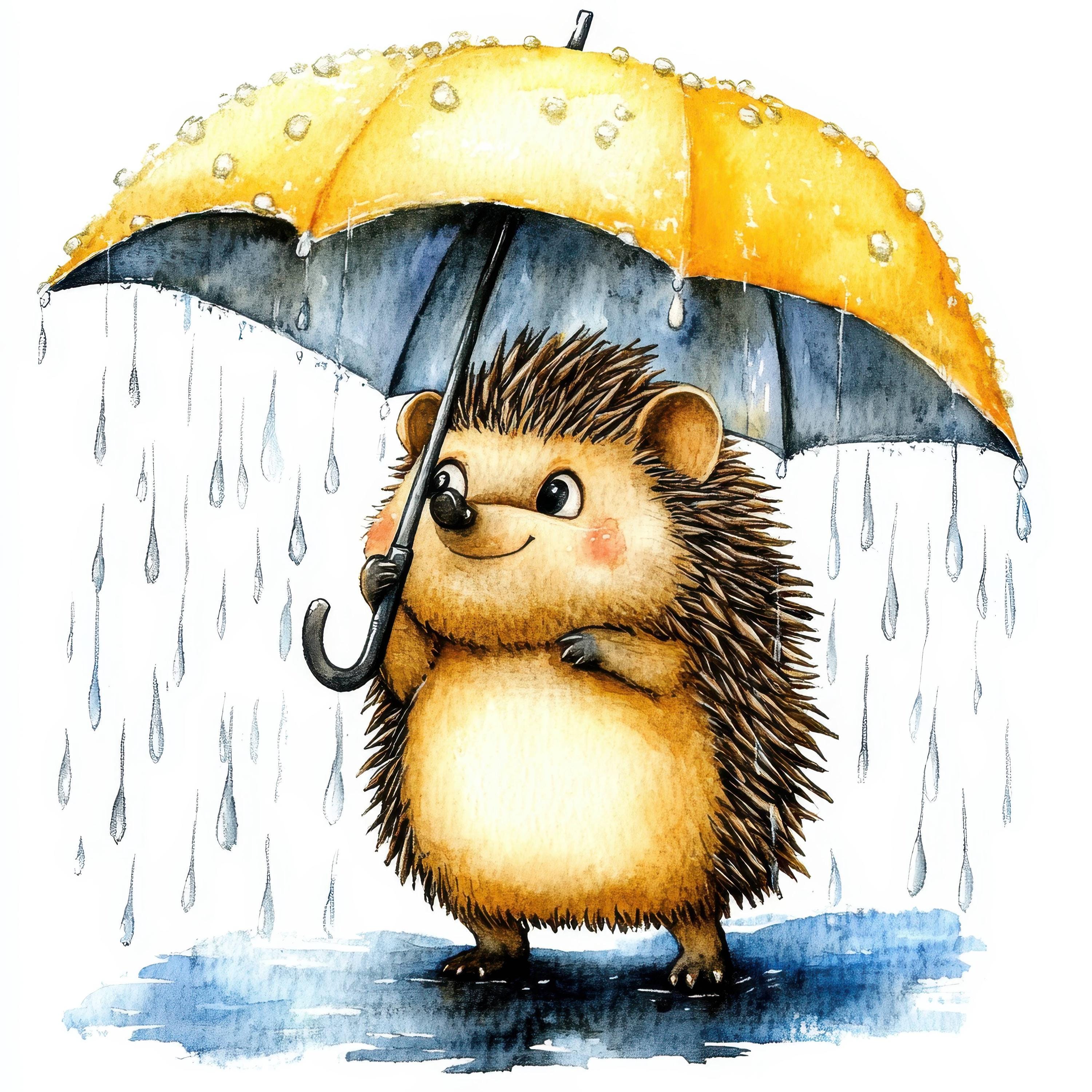 14 Hedgehog Rainy Clipart Bundle, Hedgehog and Umbrella, Printable ...