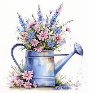 13 Floral Watering Can Clipart Bundle, Garden Illustration, Printable ...